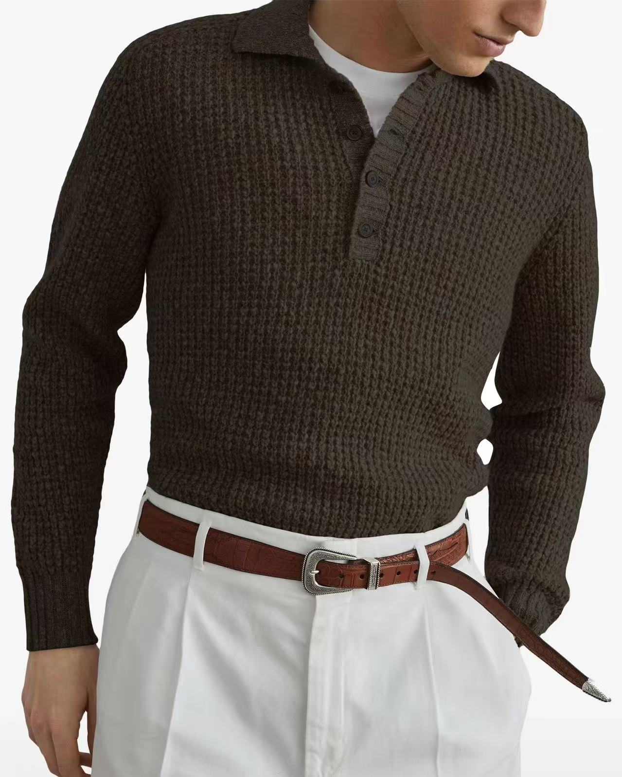 BC-Men’s 7 Gauge 50% Wool Acrylic Blend Lapel Half Open Chest Pullover ...